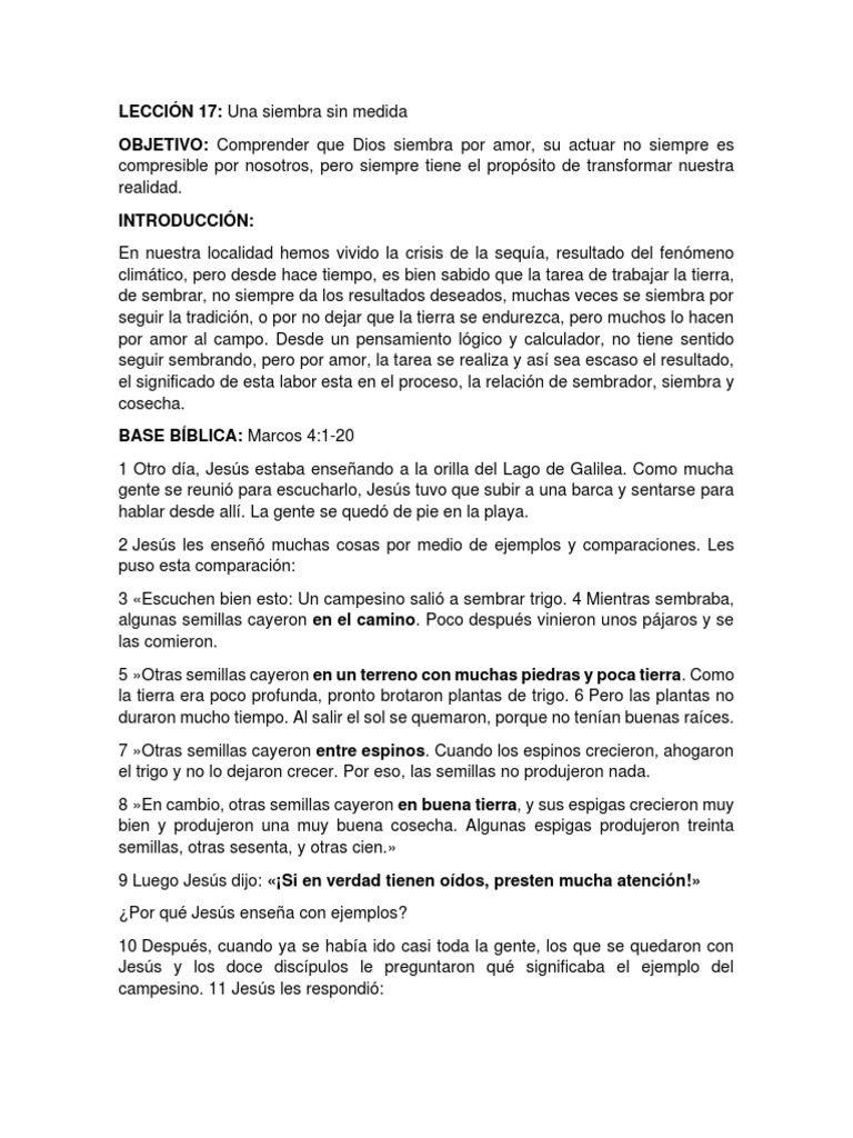 LECCIÓN 17 - Una Siembra Sin Medida | PDF | Siembra | Jesús