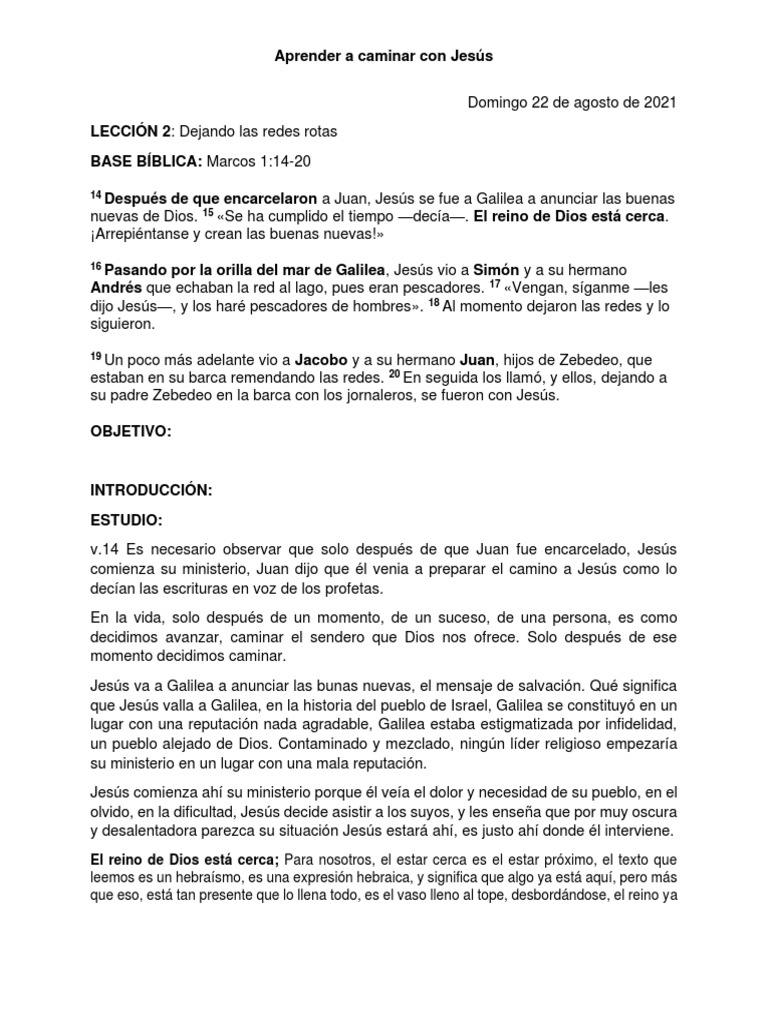 Lección 2-1 14-20 Dejando Las Redes Rotas | PDF | Jesús | Dios