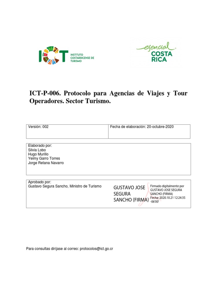 ICT-P-006. Protocolo Agencias de Viajes y Tour Operadores | PDF ...