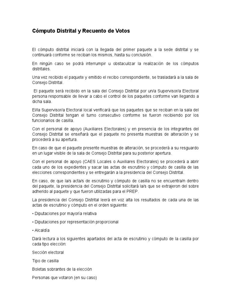 Computo y Recuento de Votos Eleccion Local CDMX | PDF | Gobernancia ...