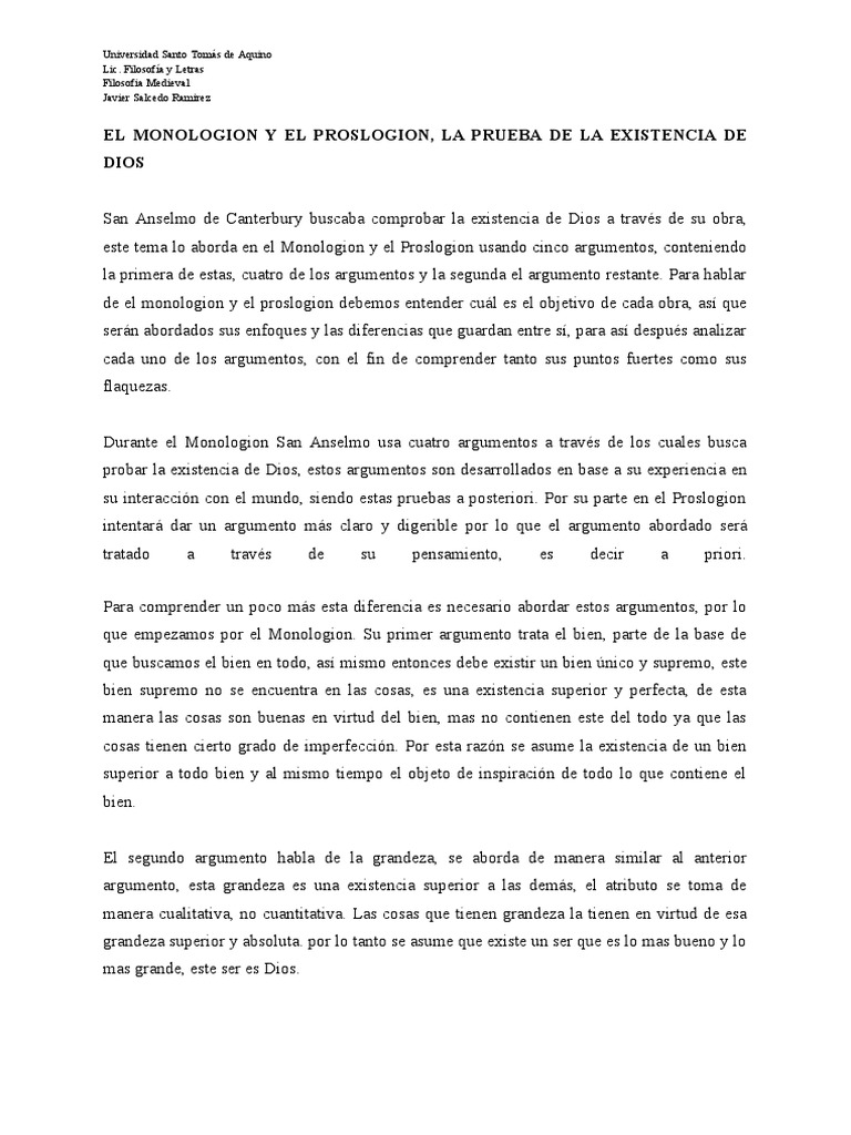 Monologion y Proslogion | PDF | Existencia | Filosofía
