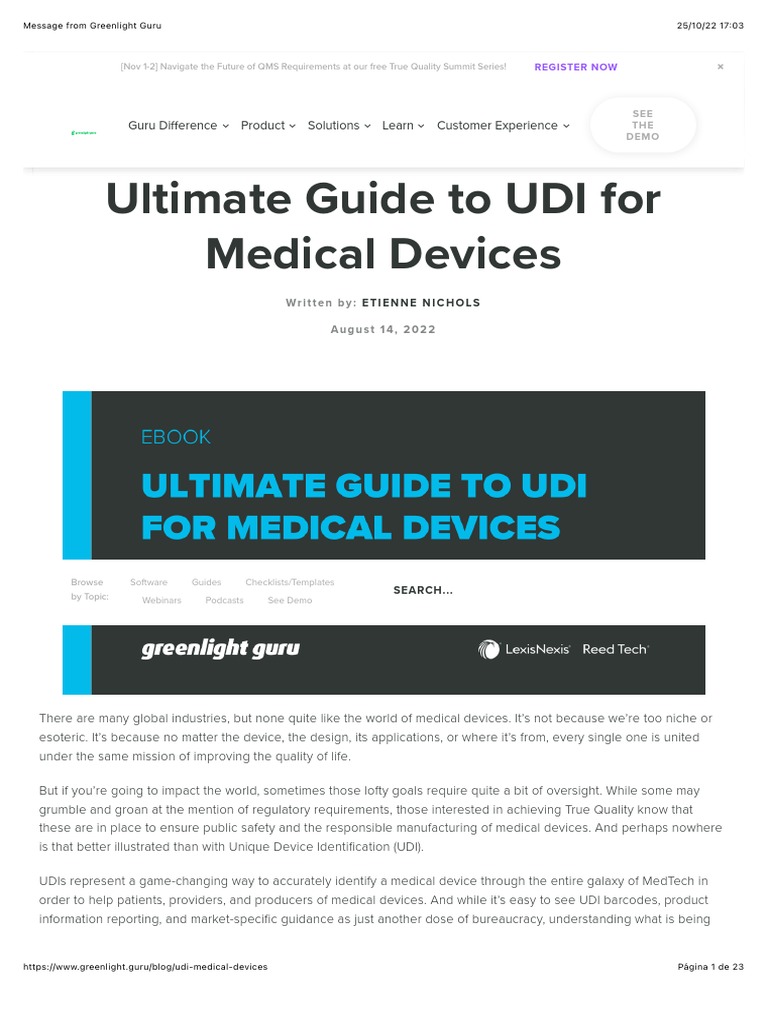 Ultimate Guide To UDI For Medical Devices | PDF | Medical Device | Barcode