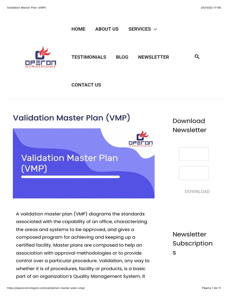 Validation Master Plan (VMP) | PDF | Medical Device | Food And Drug Administration