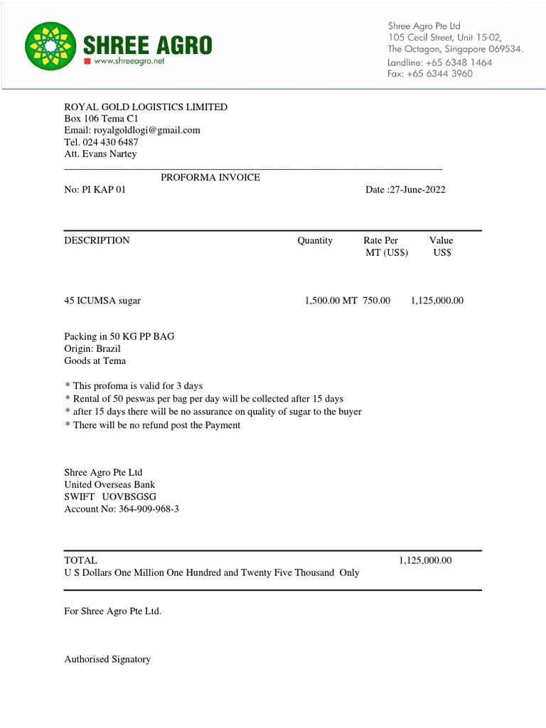 Profoma Invoice Royal | PDF