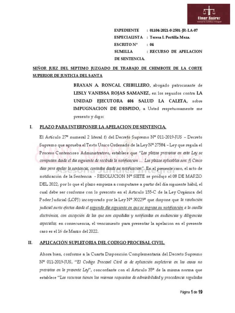 Recurso de Apelacion de Sentencia | PDF | Debido al proceso | Jurisdicción