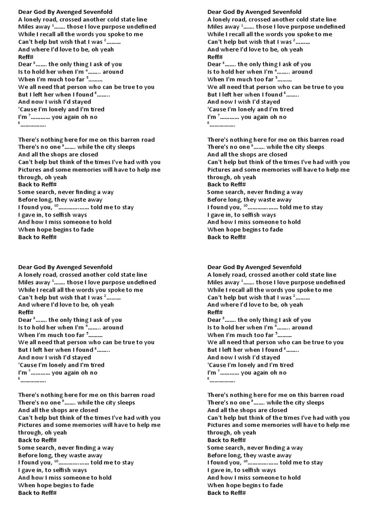 Materi Listening Lirik Lagu Dear God | PDF Materi Listening Lirik Lagu Dear God | PDF
