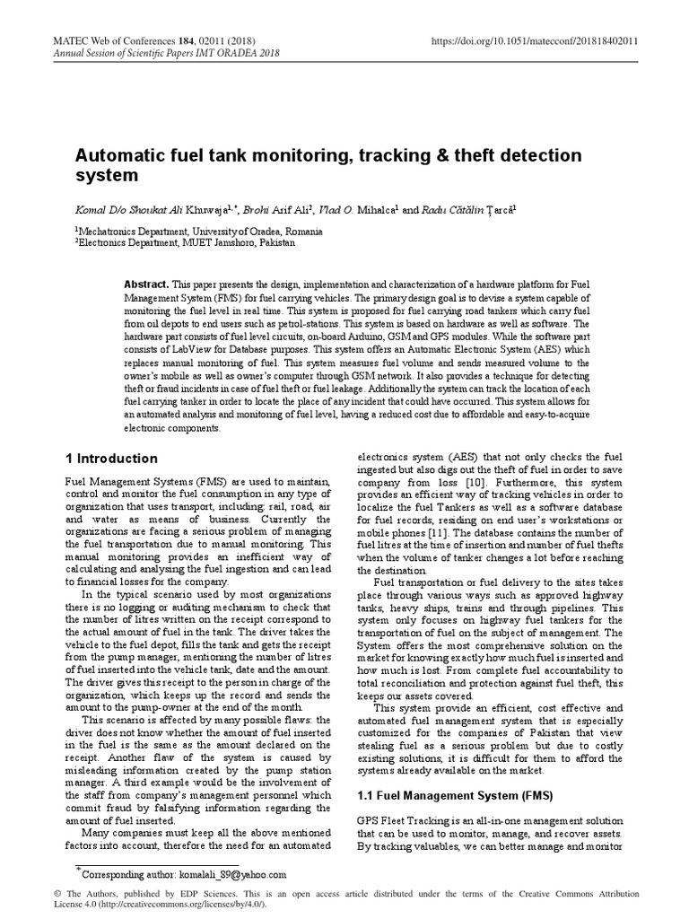 Automatic Fuel Tank Monitoring Tracking Theft Dete | PDF | Computing