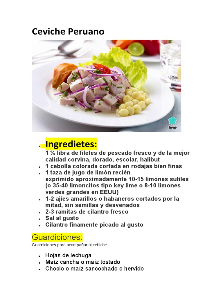 Receta de Ceviche Peruano Fácil | PDF | Cocinando | Cocina occidental