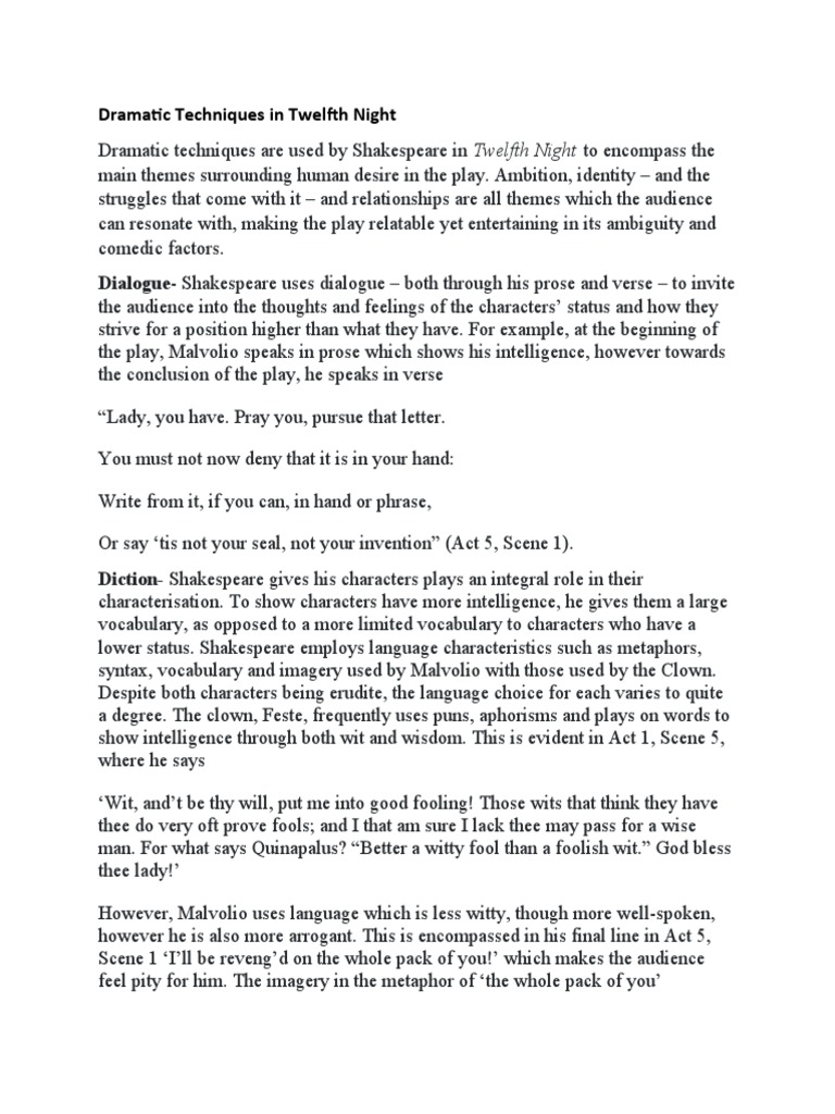 Dramatic Techniques in Twelfth Night | PDF | General Fiction