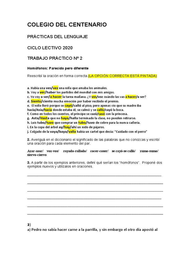 TP N2 Lengua Homofonia | PDF
