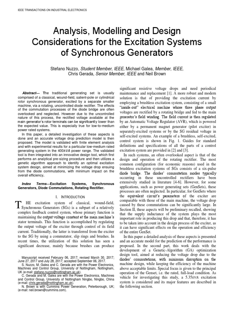 Analysis Modelling And Design Considerations For The Excitation Systems Of Synchronous
