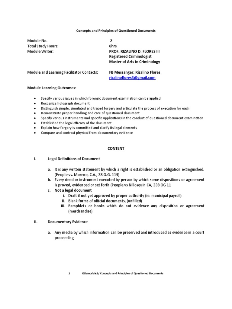Module 2 Questioned Documents | PDF | Forgery | Signature