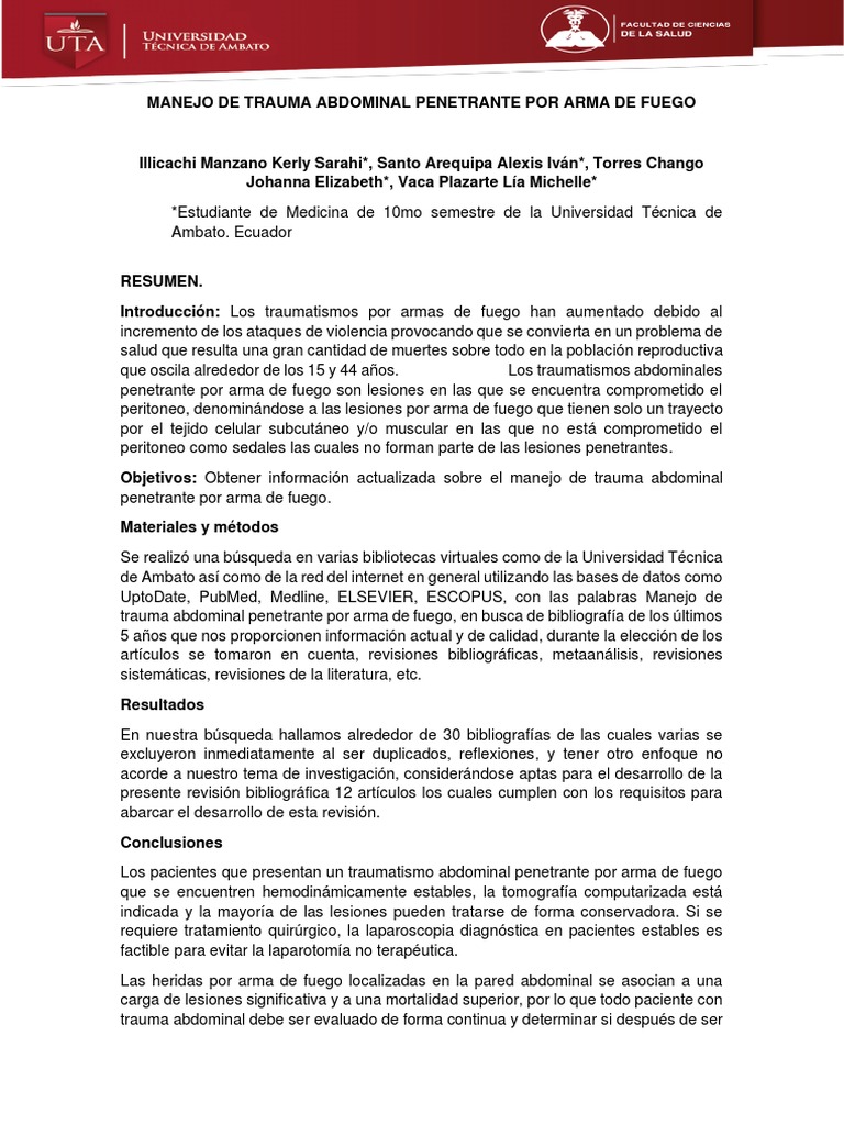 Manejo de Trauma Abdominal Penetrante Por Arma de Fuego | PDF | Lesión ...