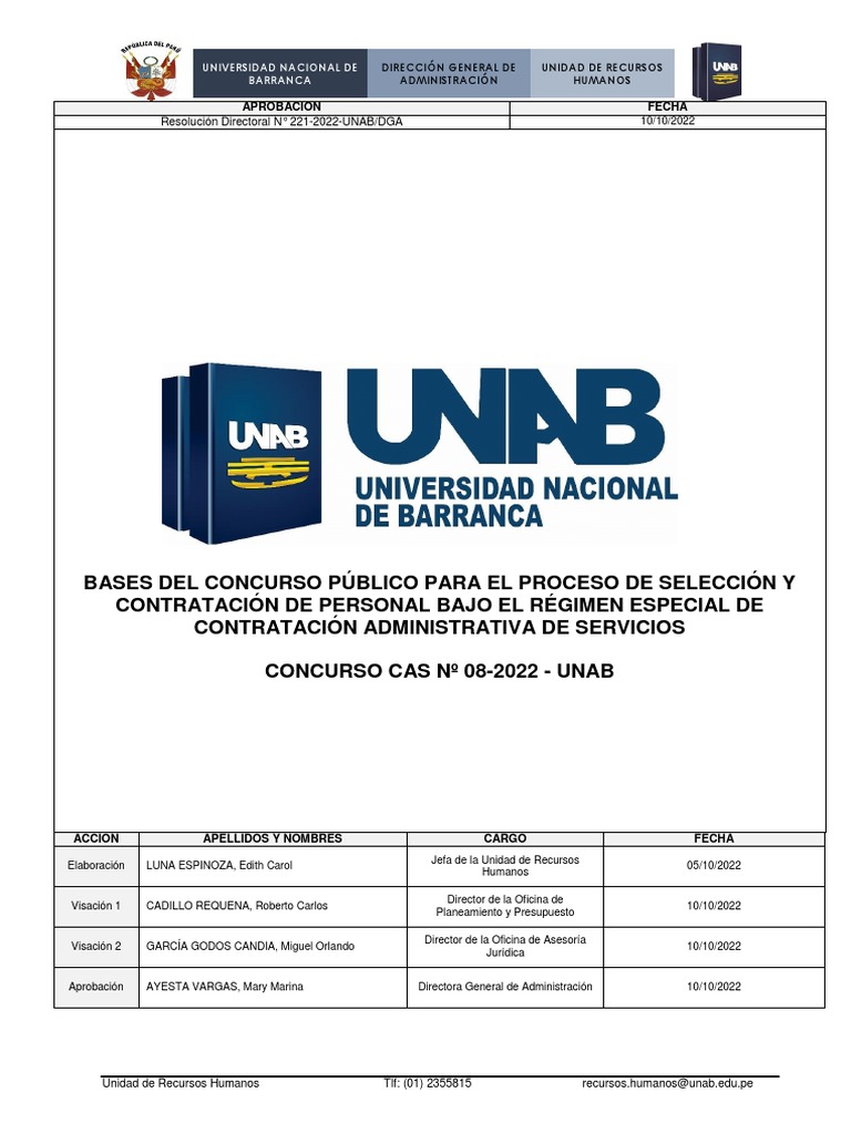 Concurso CAS 08-2022 UNAB: Bases y Procedimiento | PDF | Gestión de recursos humanos | Educación ...