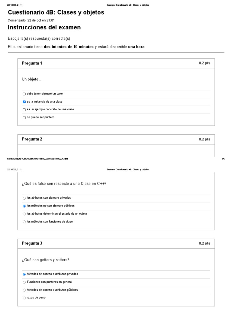 Cuestionario sobre Clases y Objetos en C++ | PDF | Objeto (informática ...