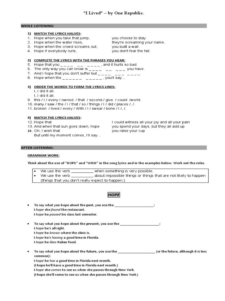 I Lived One Republic Activities With Music Songs Nursery Rhymes ...