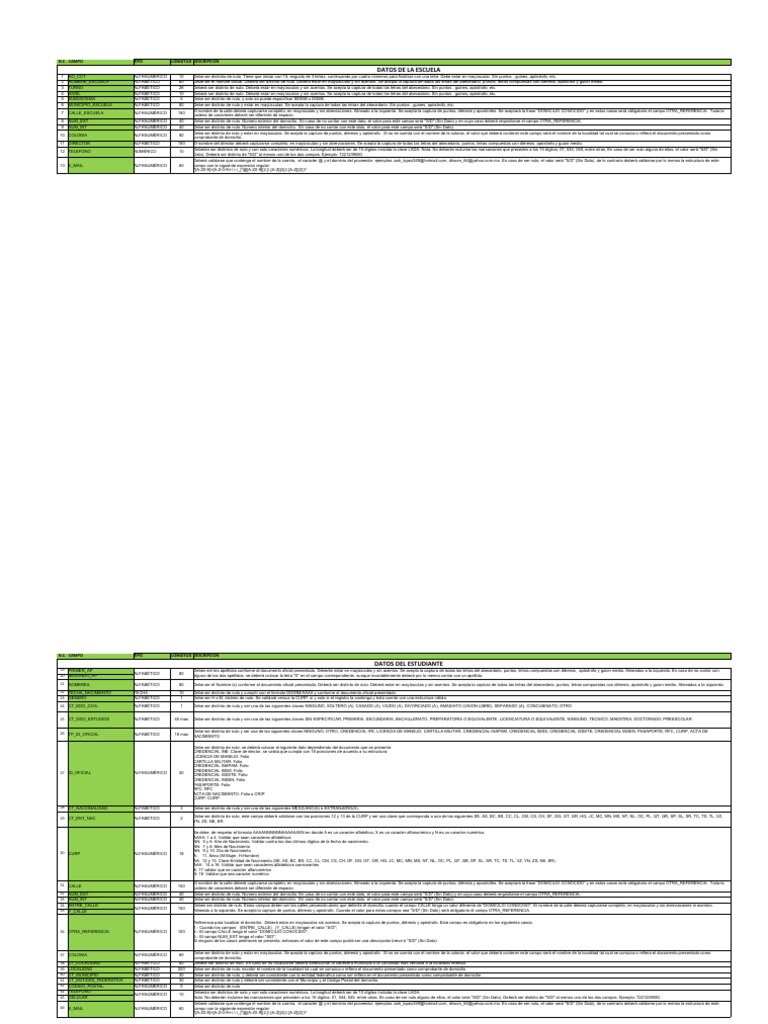 Guia Llenado de Campos | PDF | Grafemas | Codificaciones