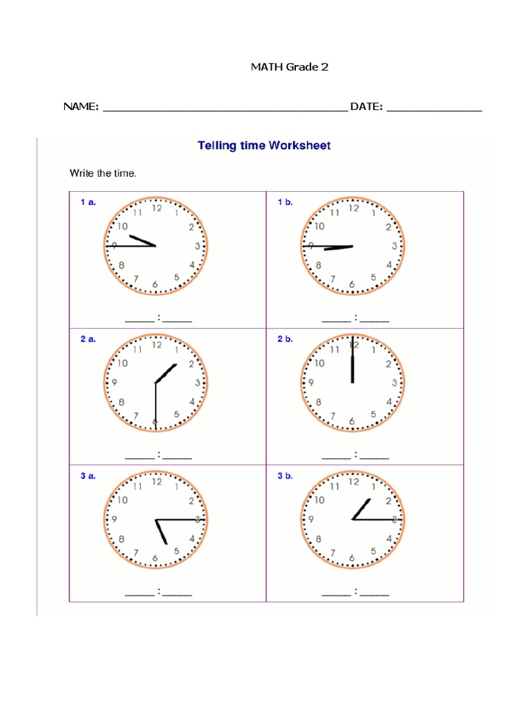 MATH Grade 2 Worksheet CLOCK | PDF