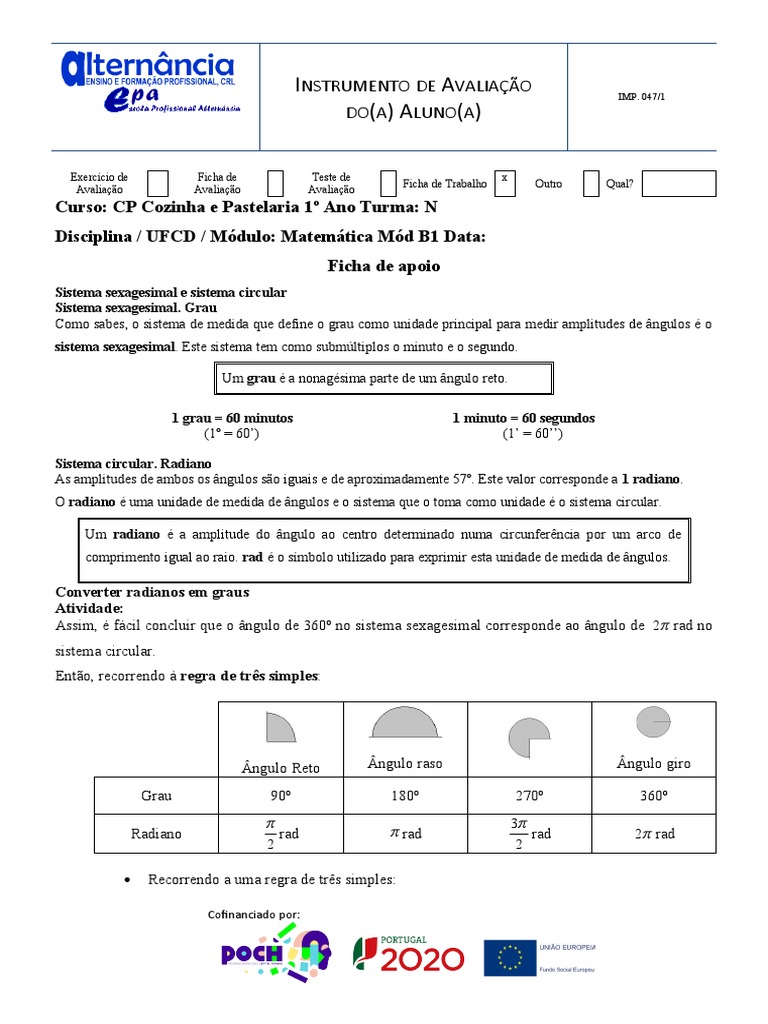 Conversão de Ângulos: Graus e Radianos | PDF | Trigonometria | Ângulo