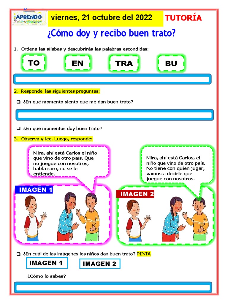 Ficha De Tutoría Como Doy Recibo Buen Trato Pdf