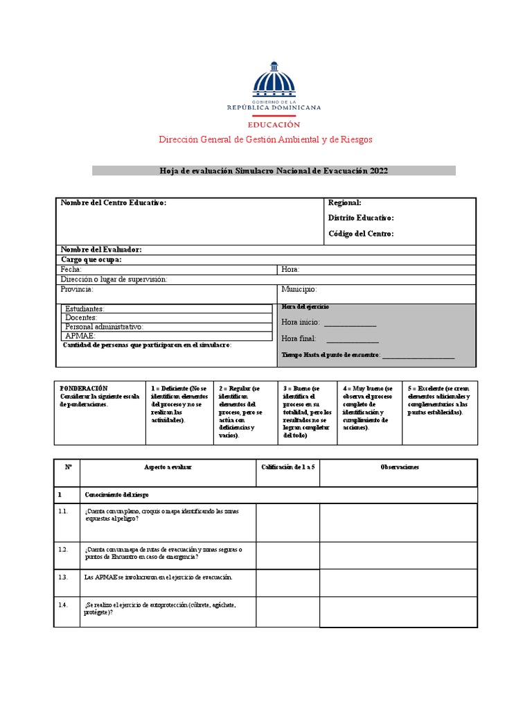 Evaluación MINERD DIGAR SNE 2022 | PDF