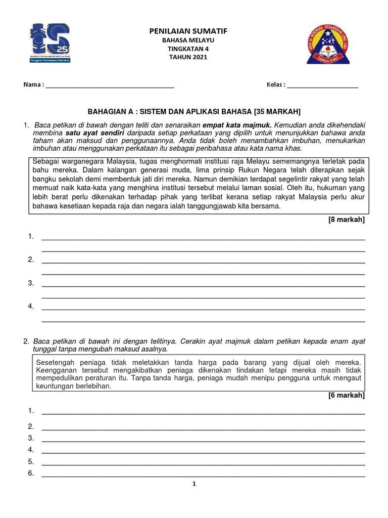 Penilaian Sumatif BMT4 2021 3 | PDF