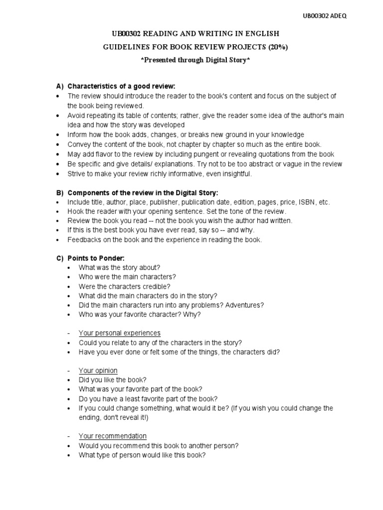 Book Review Project Guidelines | PDF