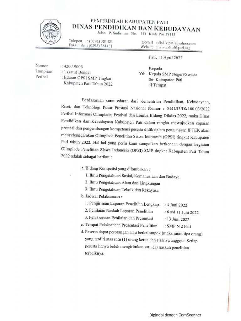 Surat Edaran Dan Juknis OPSI Kab. Pati 2022 | PDF Surat Edaran Dan Juknis OPSI Kab. Pati 2022 | PDF