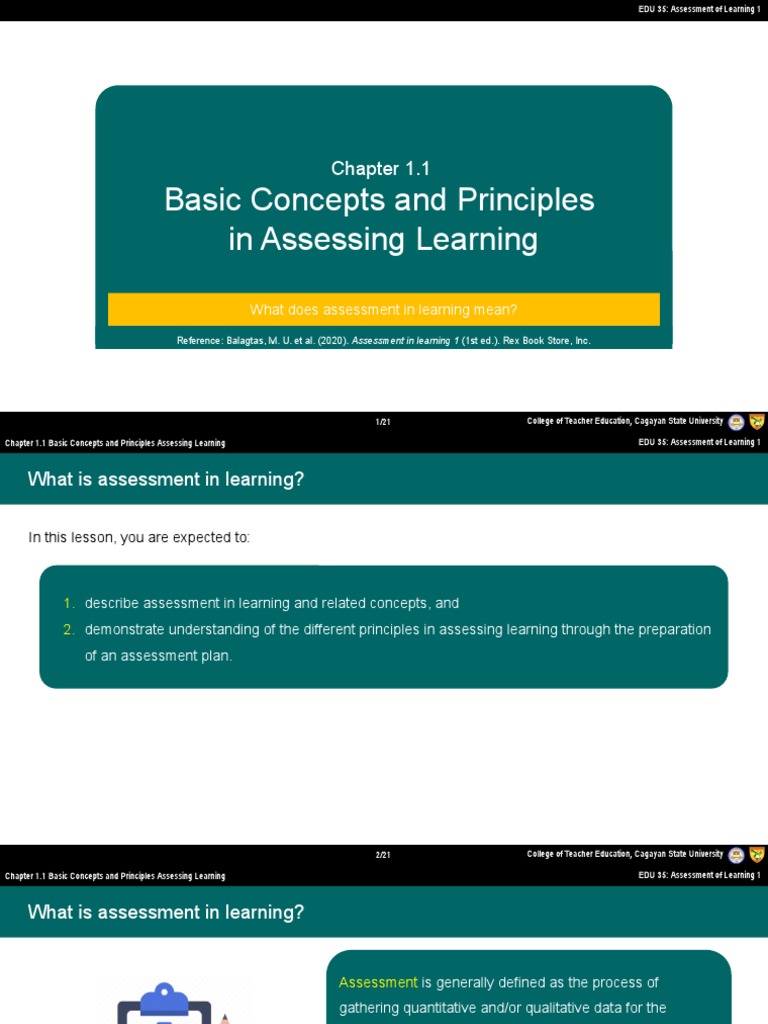 Chapter 1.1 Basic Concepts and Principles in Assessing Learning | PDF | Educational Assessment ...