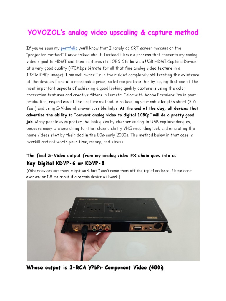 YOVOZOL's Analog Video Upscaling & Capture Method | PDF | Video | Hdmi