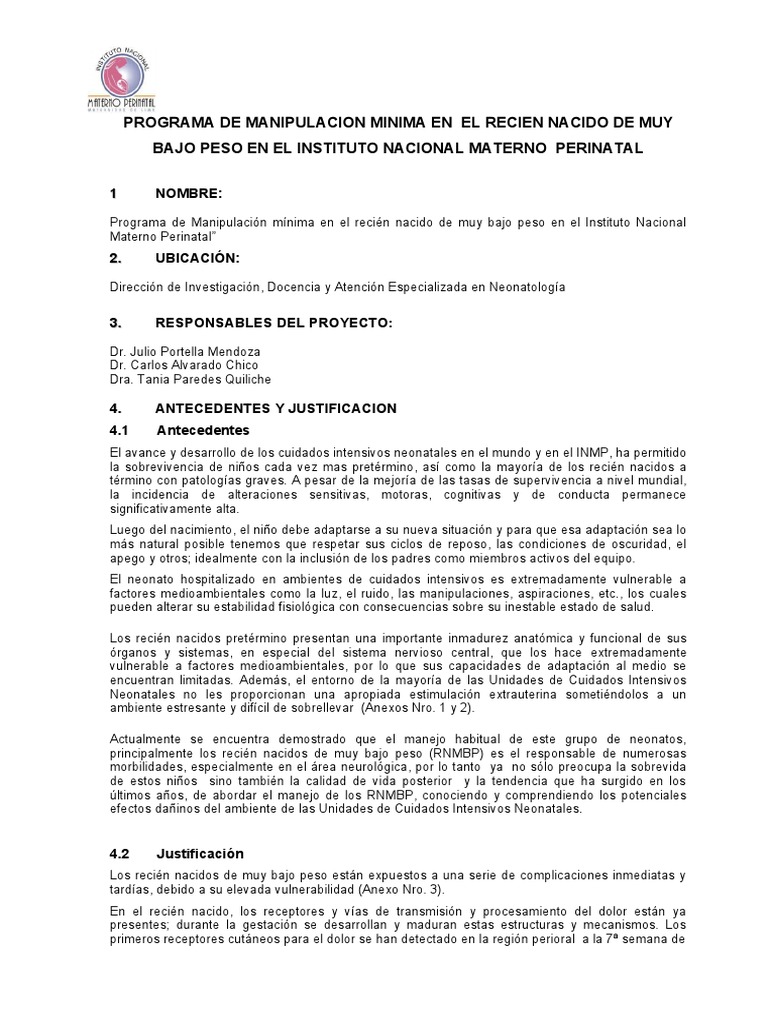 Modelo Del Inmp Manipulacion Mínima | PDF | Infantes | Parto prematuro