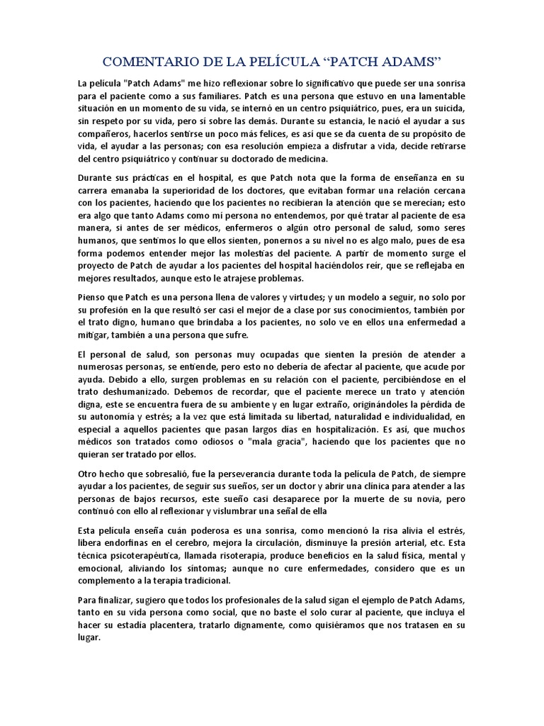 Comentario de La Película Patch Adams | PDF | Estrés (biología) | Paciente