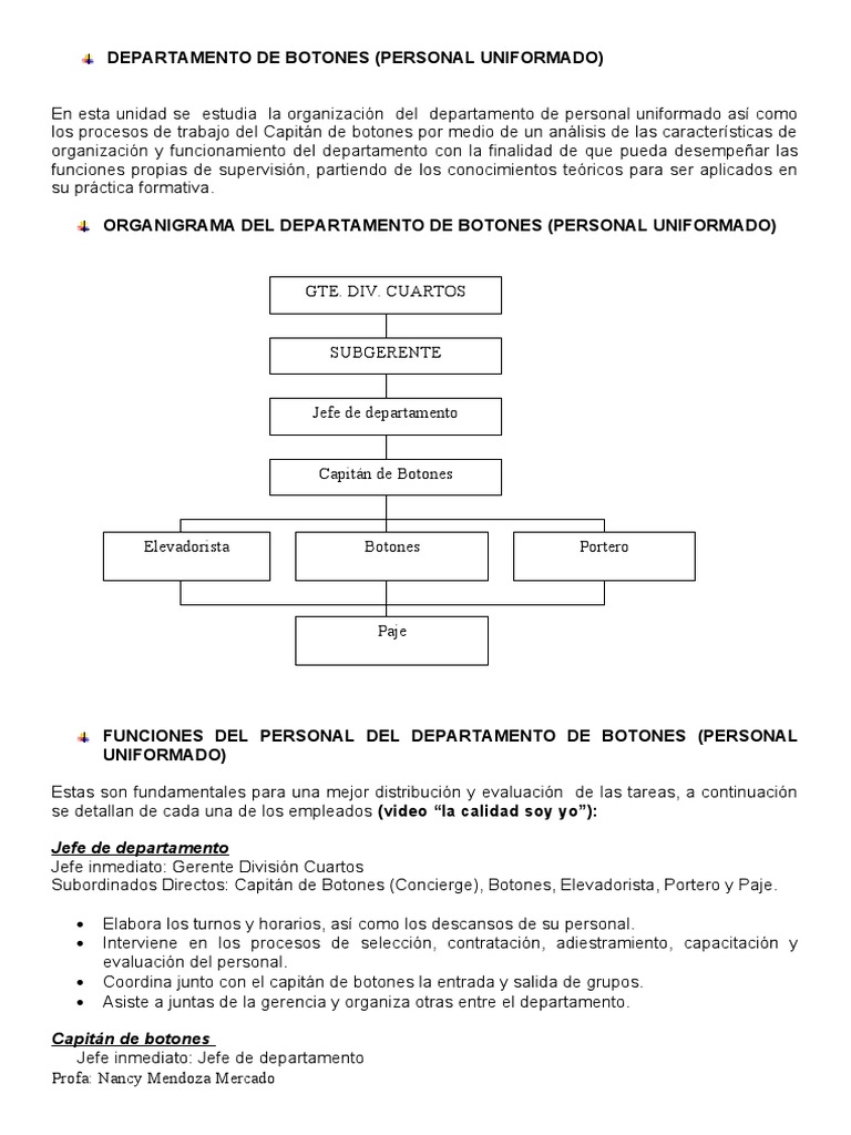 Funciones y Organización del Departamento de Botones | PDF | Hotel