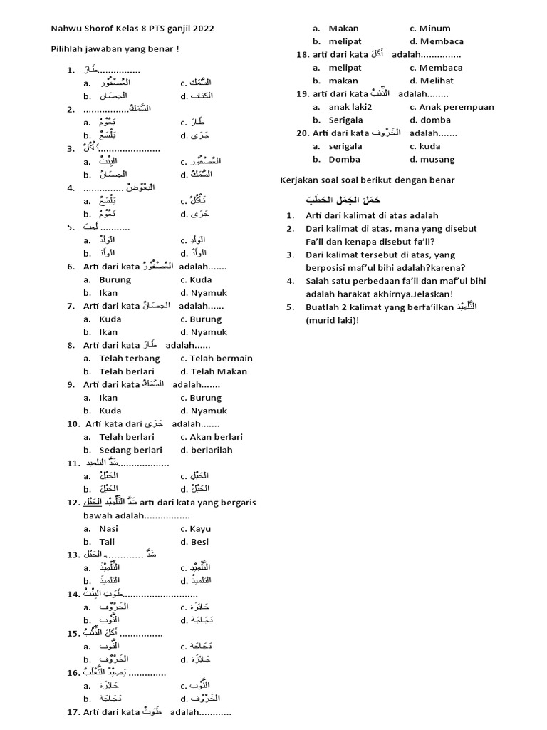 Nahwu Shorof Kelas 8 Pts Ganjil | PDF
