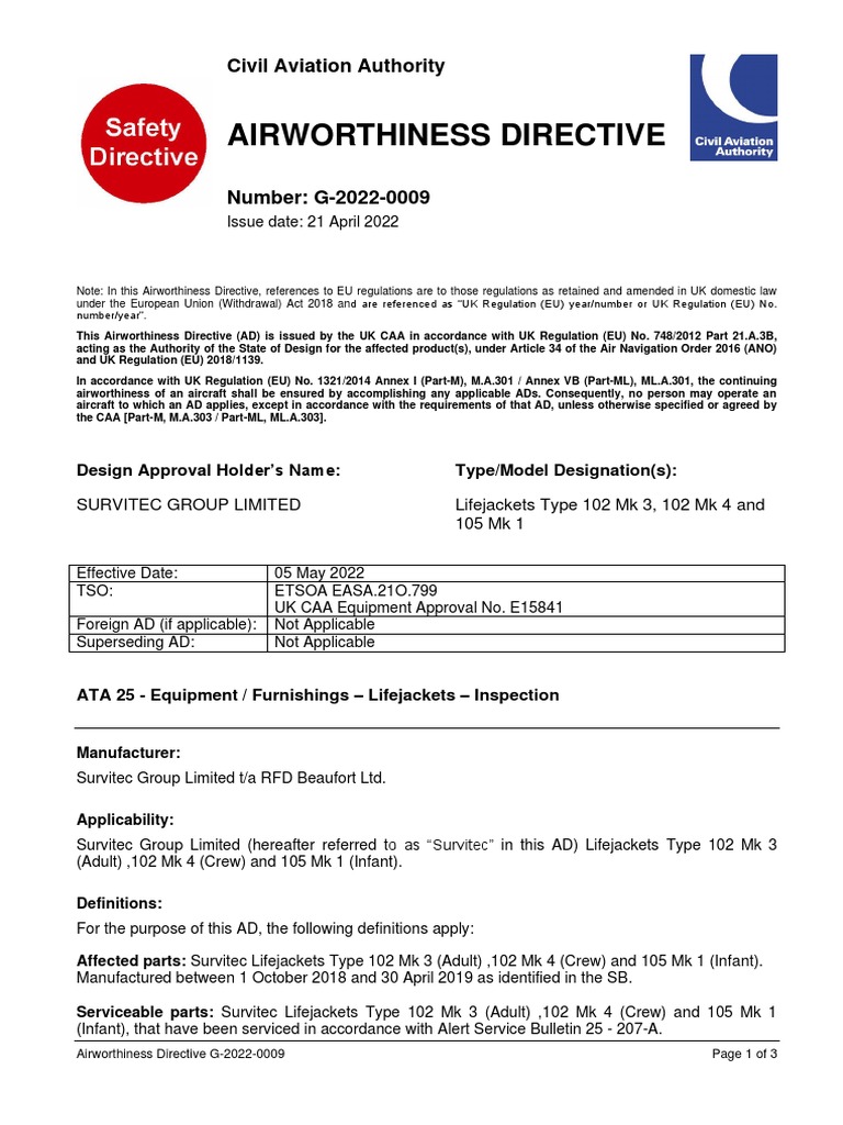 Airworthiness Directive: Civil Aviation Authority | PDF | Aviation ...