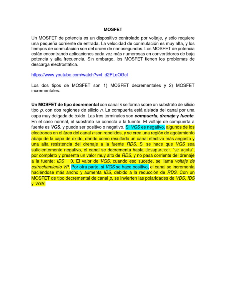 Comparativa de MOSFET Incremental y Decremental | PDF | Mosfet ...