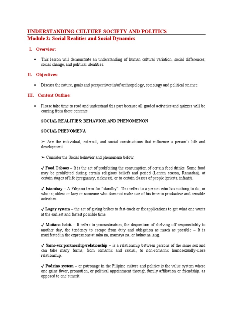 Module 2 Social Realities and Social Dynamics | PDF | Selfie | Behavioural Sciences