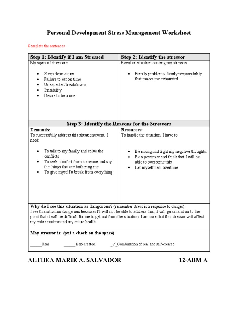 Stress Management Worksheet | PDF