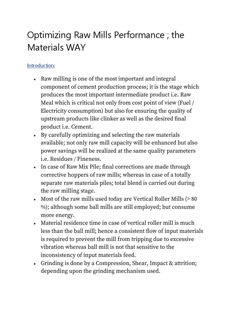 Optimizing Raw Mills Performance | PDF | Mill (Grinding) | Cement