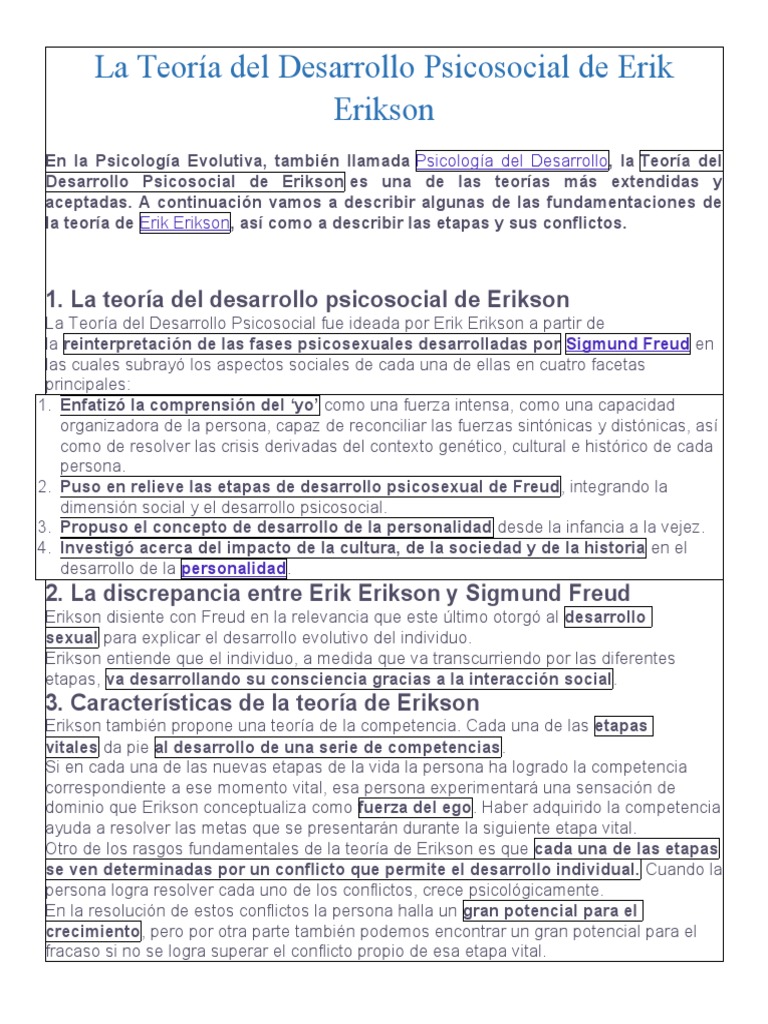 La Teoría Del Desarrollo Psicosocial de Erik Erikson | PDF | Sicología | Psicología del desarrollo