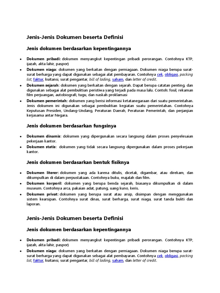 Jenis-Jenis Dokumen Beserta Definisi | PDF