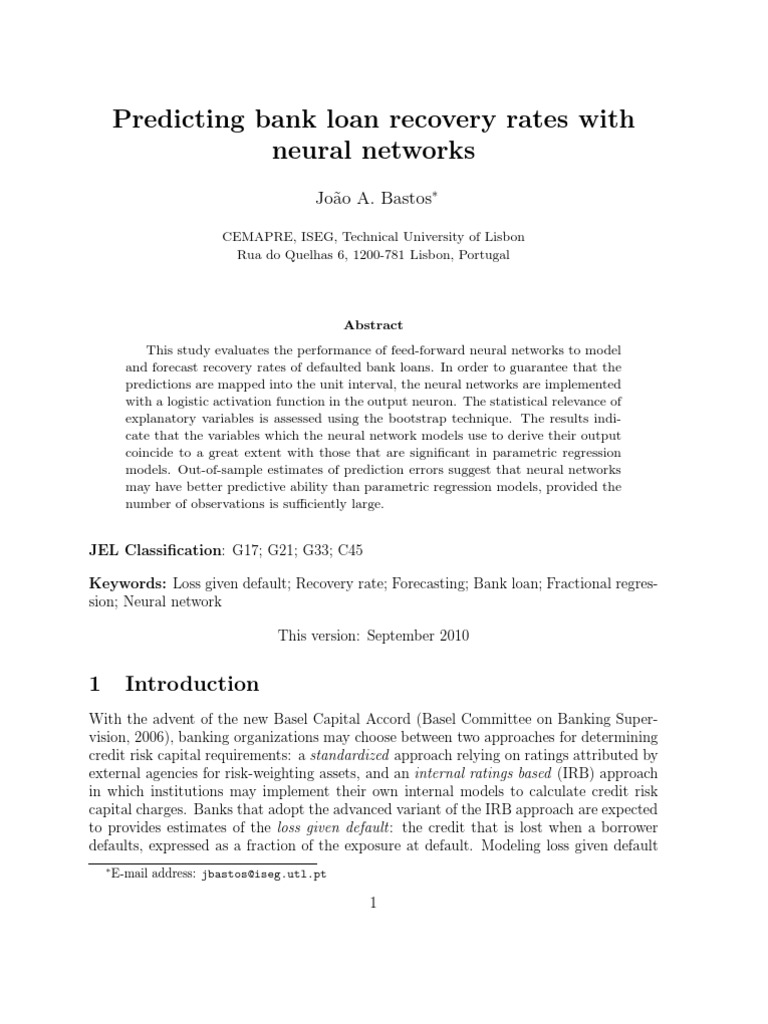 Predicting Bank Loan Recovery Rates With Neural Networks | PDF ...