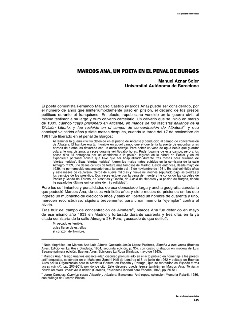 Marcos Ana, Un Poeta en El Penal de Burgos - Manuel Aznar Soler - UAB ...