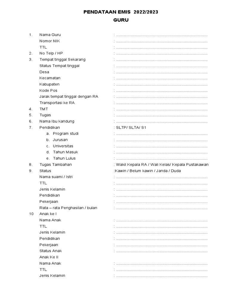 Form Isian Data Guru | PDF