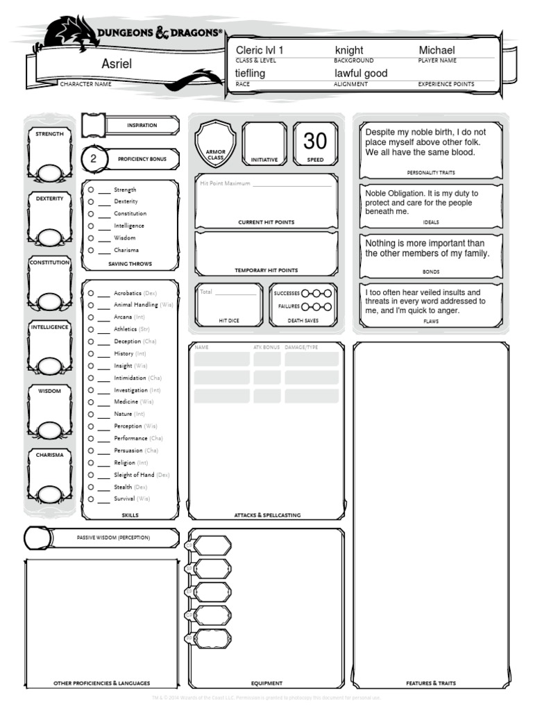 DD Character Sheet 5e Fillable 2 | PDF | Tabletop Games | Gaming
