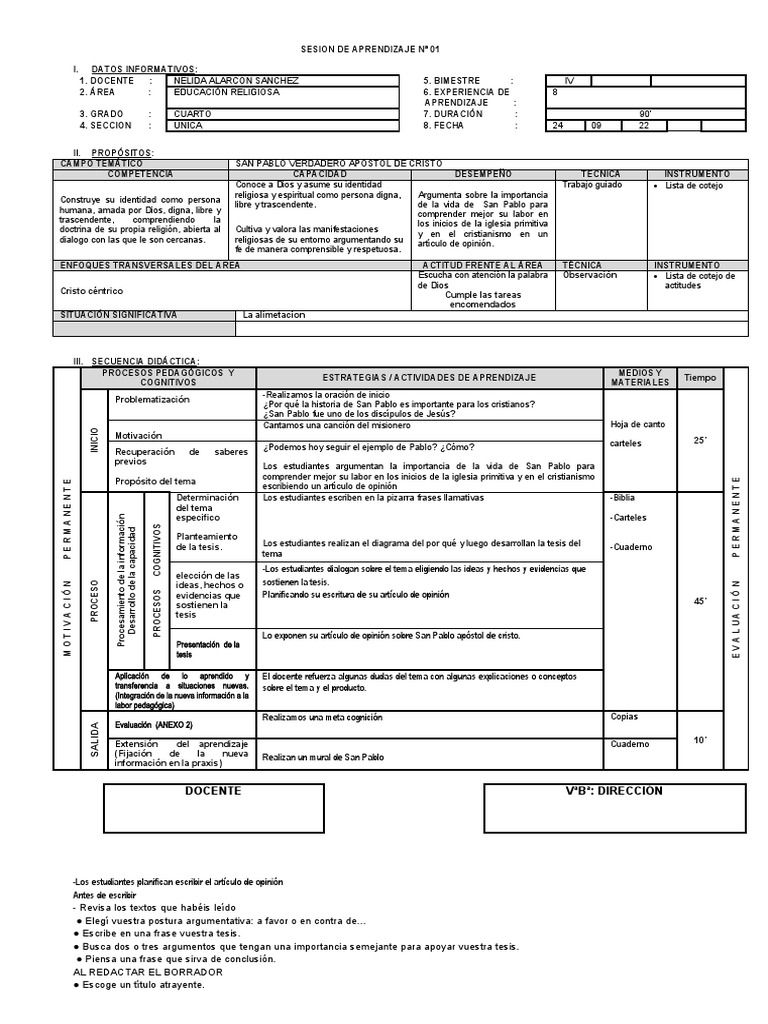 Sesion 01 de 4to de Sec. Religion IV Bim 2022 Nelida | PDF | Pablo el apóstol | Aprendizaje