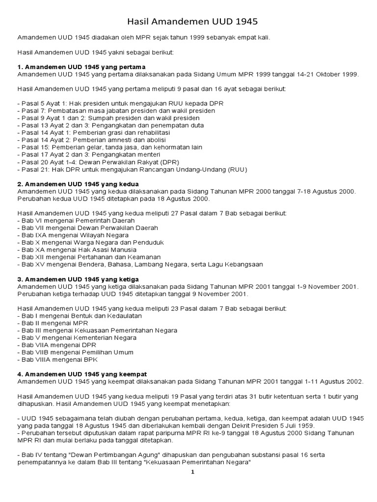 Hasil Amandemen UUD 1945 | PDF