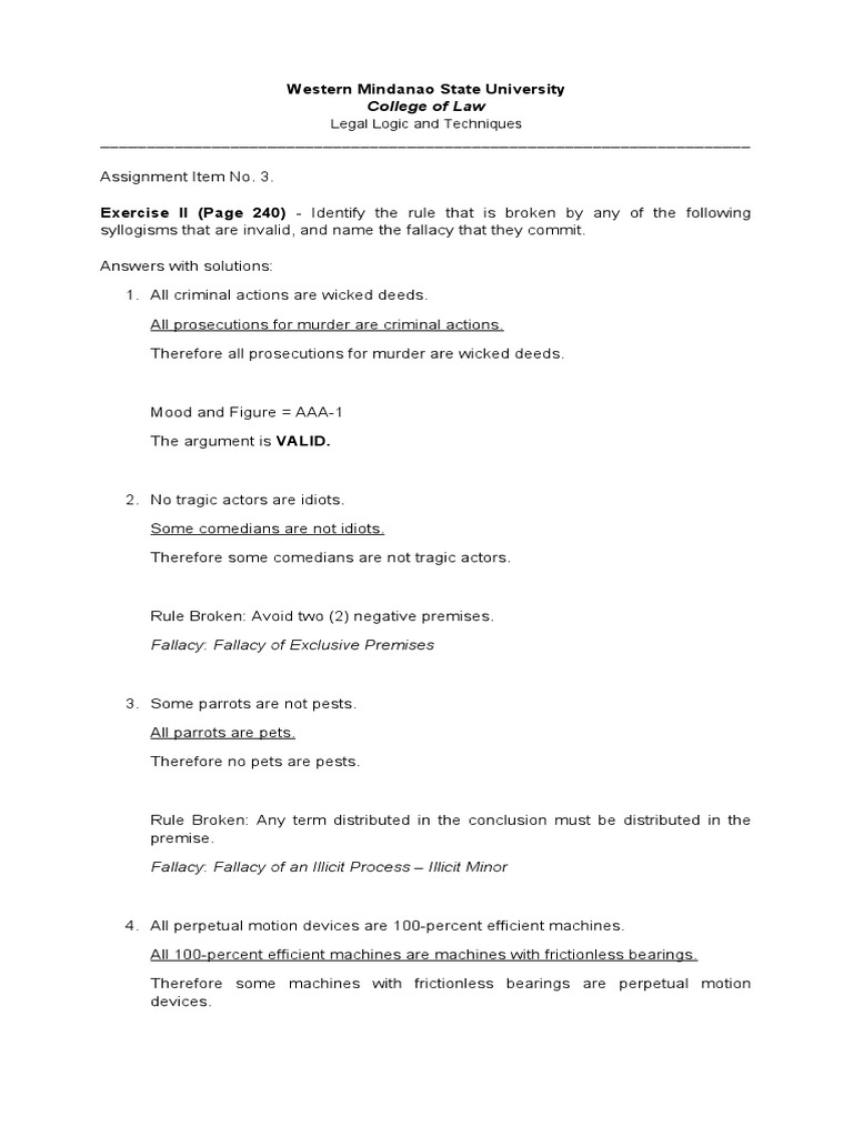 Logic (Rules of Syllogist Argument & Fallcy) - Execrise Solution | PDF ...