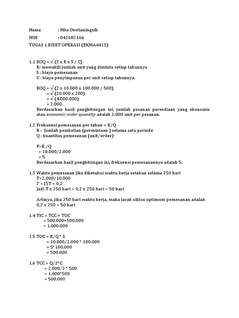 Tugas 1 Riset Operasi | PDF