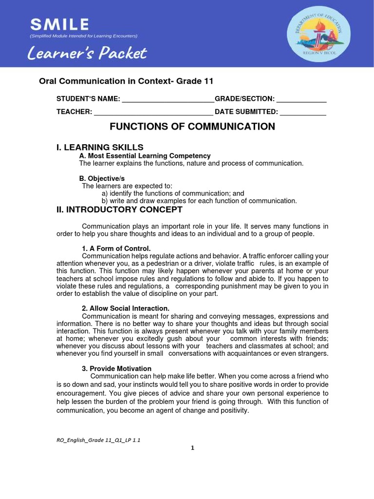 Oral Communication q1 LP 2 | PDF | Communication | Learning